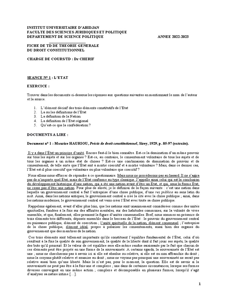 TD DROIT CONSTITUTIONEL IUA | PDF