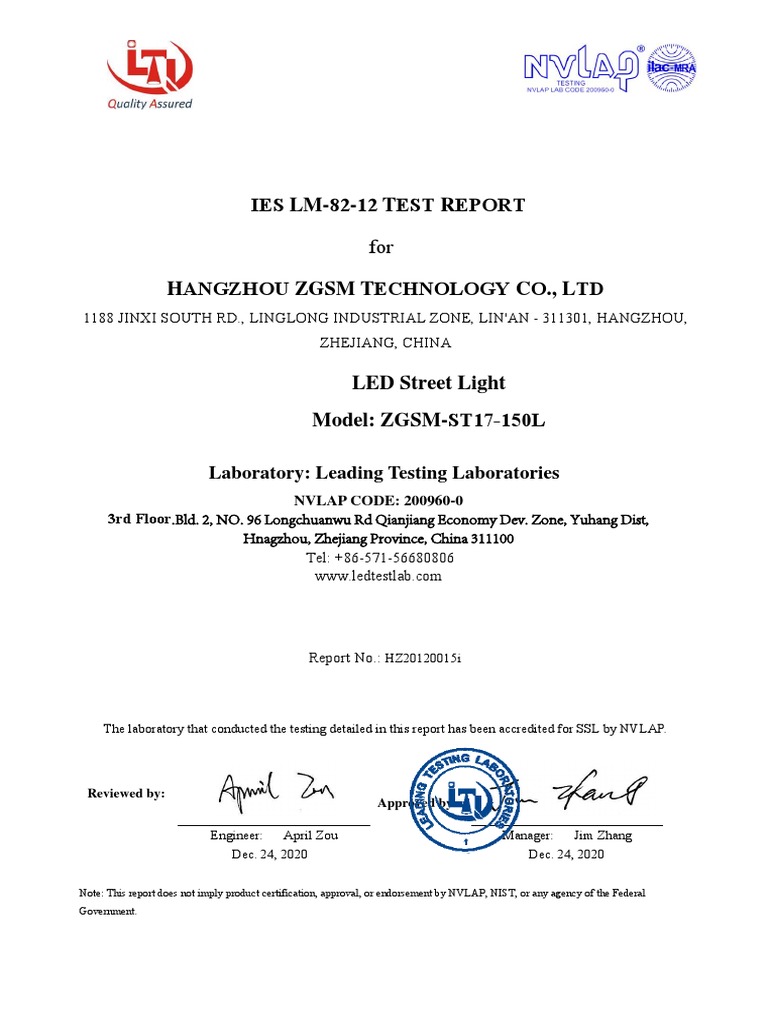 Ies Lm-82-12 Test Report: Laboratory: Leading Testing Laboratories ...