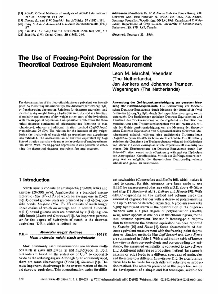 The Use of Freezing-Point Depression For The Theoretical Dextrose ...