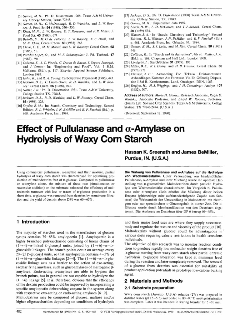 Effect of Pullulanase and A-Amylase On Hydrolysis of Waxy Corn Starch ...