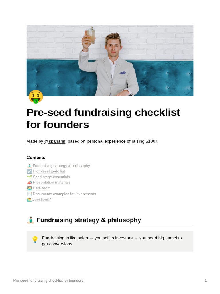 Pre-Seed Fundraising Checklist For Founders | PDF