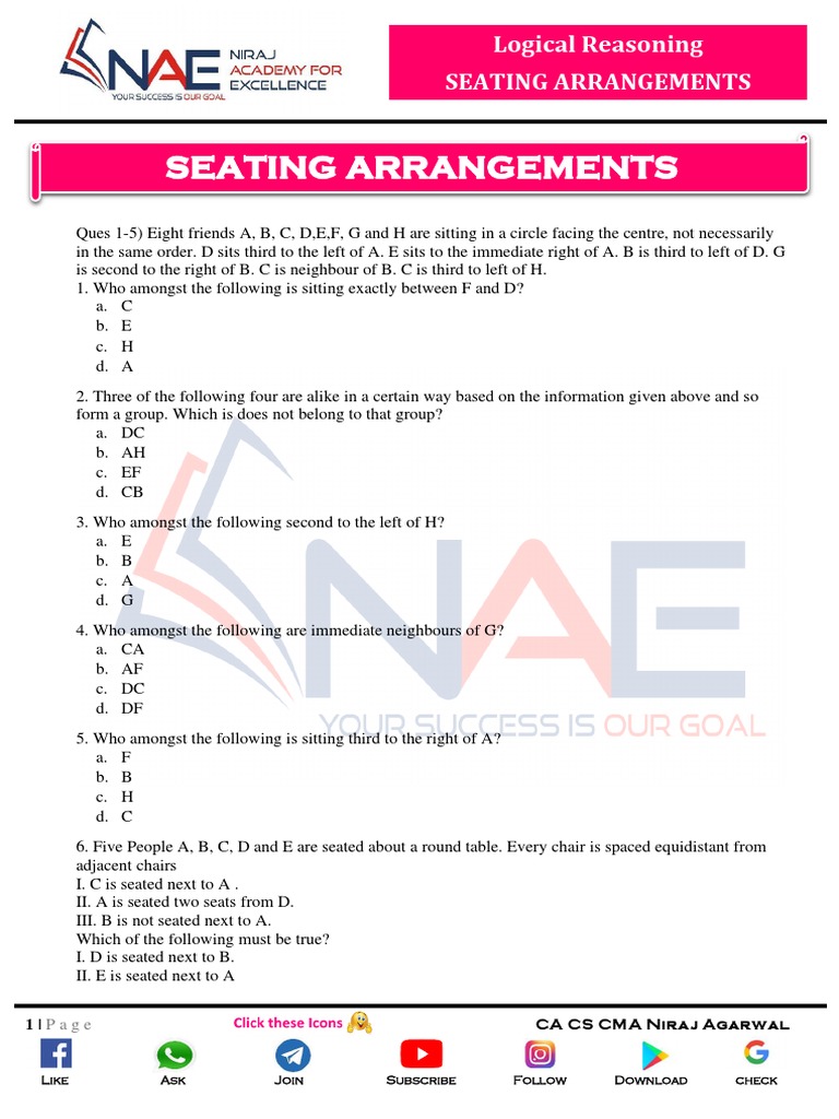 Logical Reasoning: Seating Arrangements | PDF