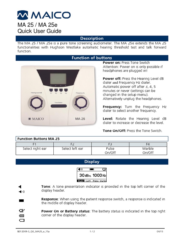 MA 25 / MA 25e Audiometer User Guide | PDF
