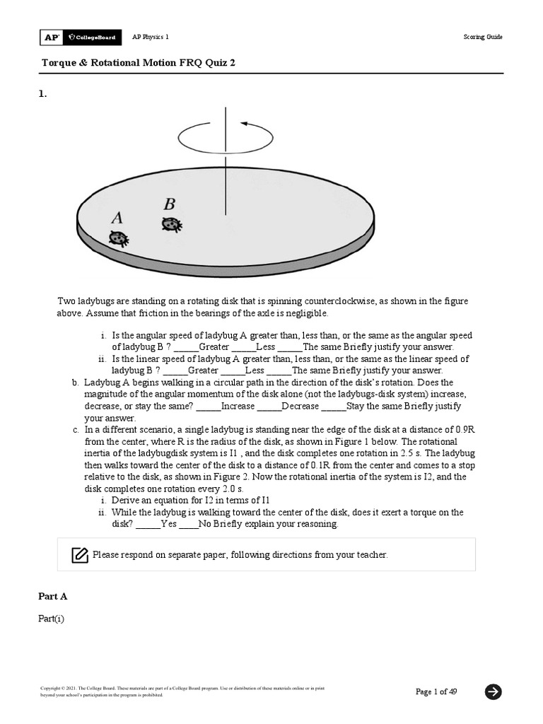 AP_Physics 1 Torque & Rotational Motion FRQ | PDF
