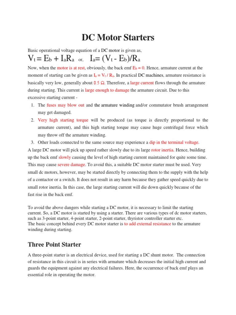 DC Motor Starters | PDF | Electric Motor | Series And Parallel Circuits