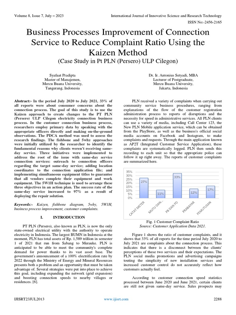 Business Processes Improvement of Connection Service To Reduce ...