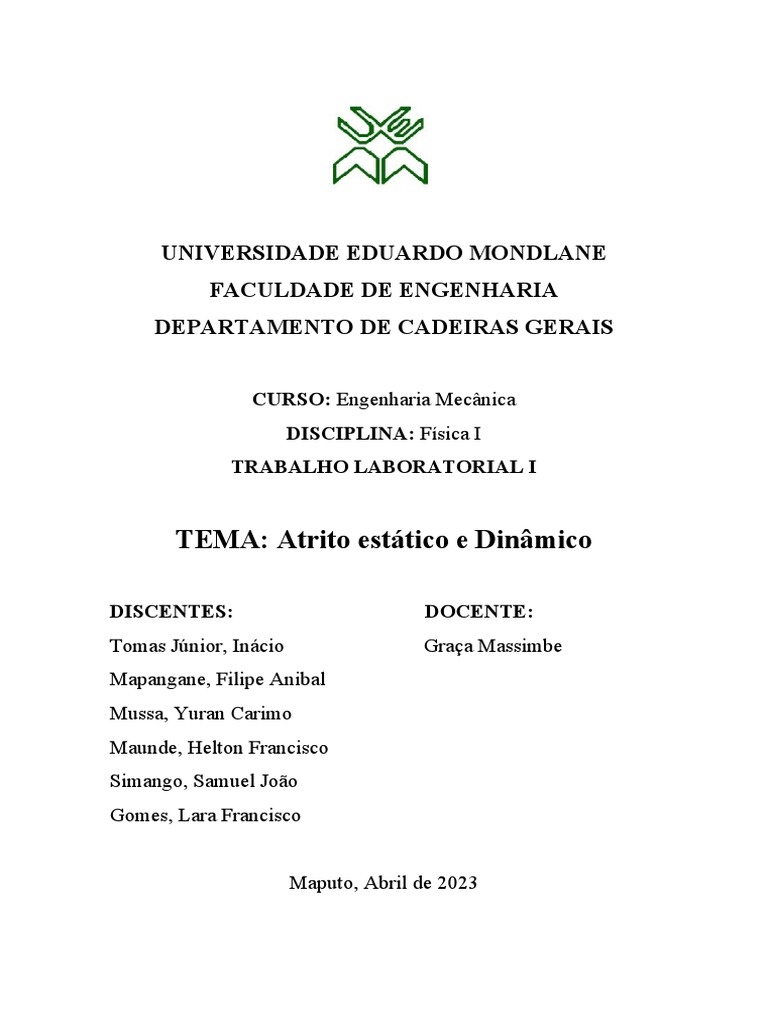 Universidade Eduardo Mondlane | PDF | Atrito | Força