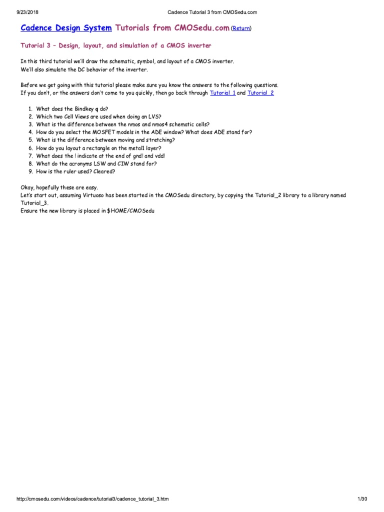 Cadence Tutorial 3 From CMOSedu | PDF