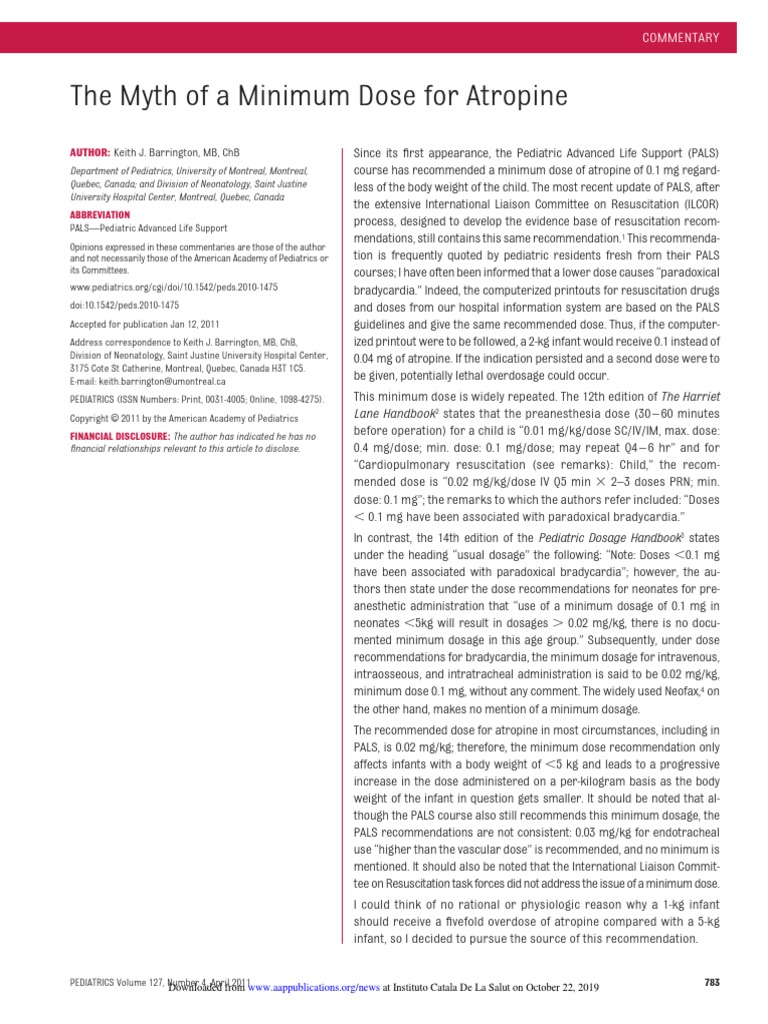 Atropine Pediatrics | Download Free PDF | Heart Rate | Dose (Biochemistry)
