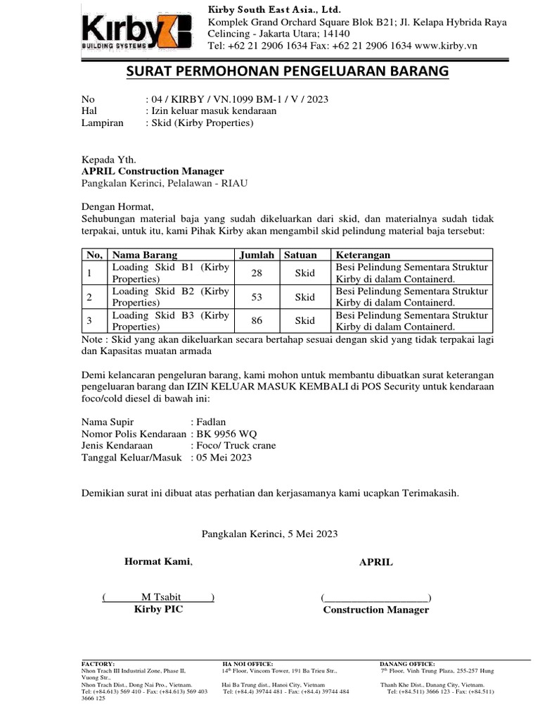 Surat Permohonan Pengeluaran Barang | PDF