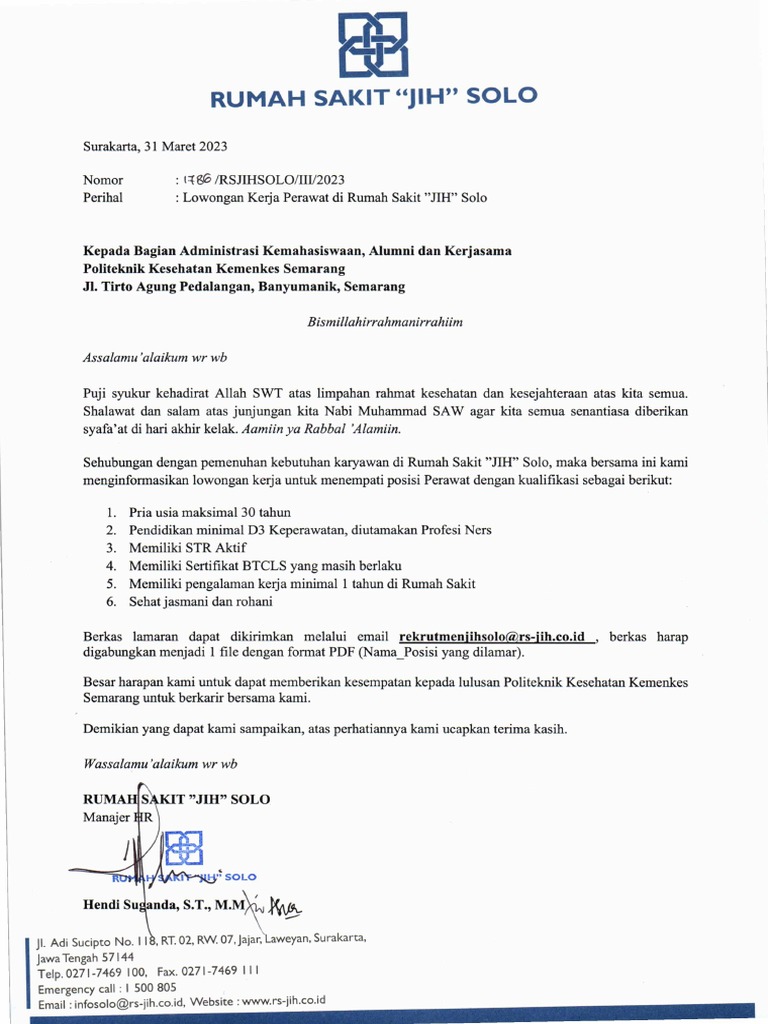 Surat Info Loker Poltekkes Kemenkes Semarang | PDF