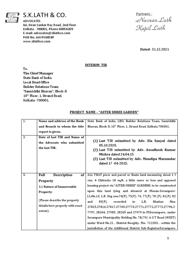 Interim TIR Report for Aster Shree Garden | PDF