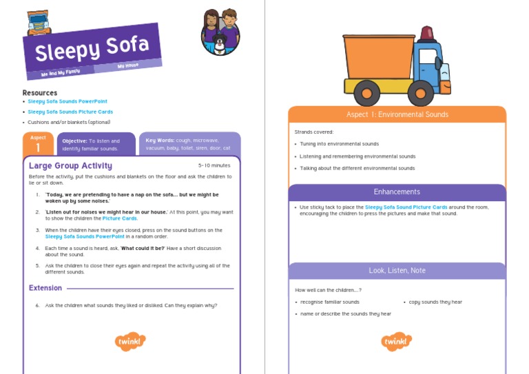 Sleepy Sofa Activity Card | PDF