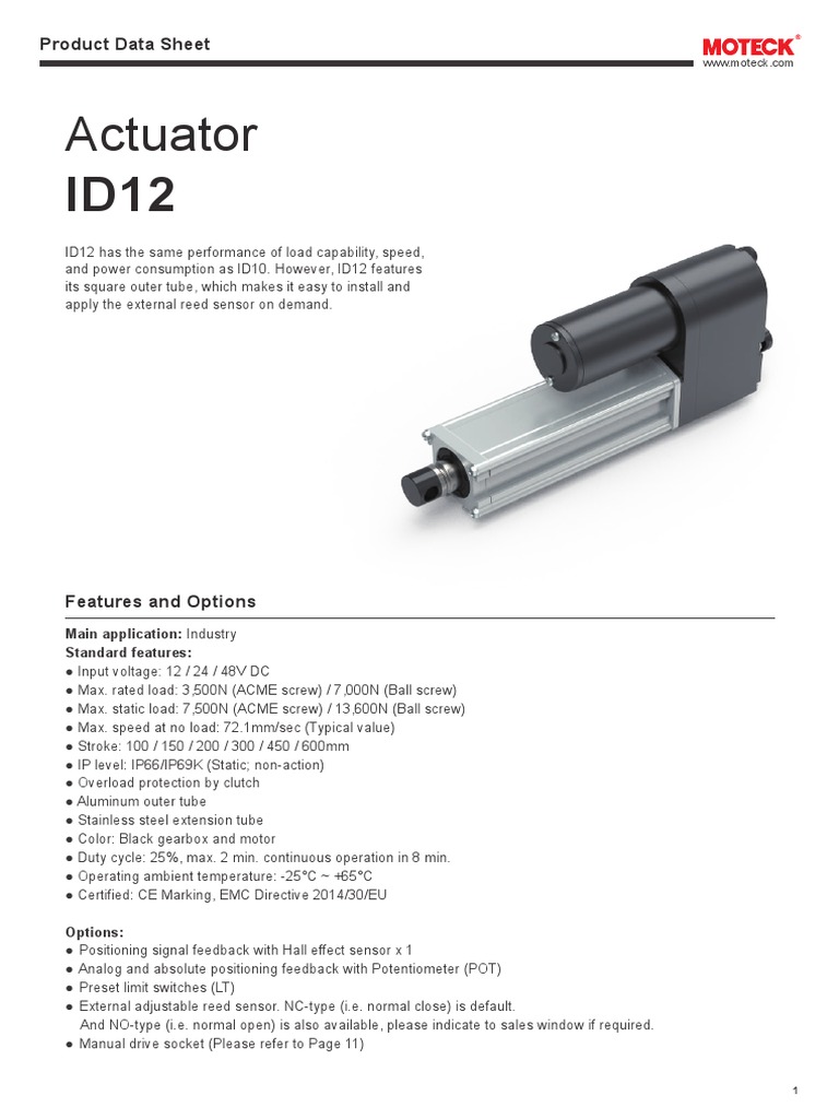 ID12 Actuator Product Specifications | PDF | Technology & Engineering