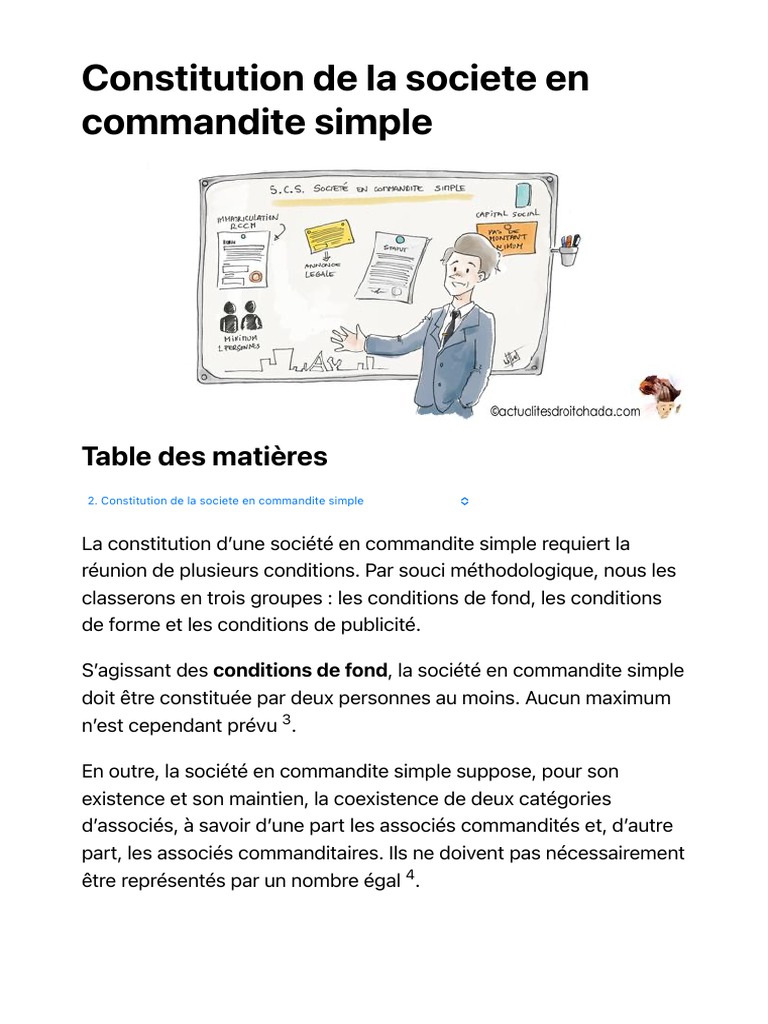 Constitution de La Societe en Commandite Simple - Actualités Du Droit ...
