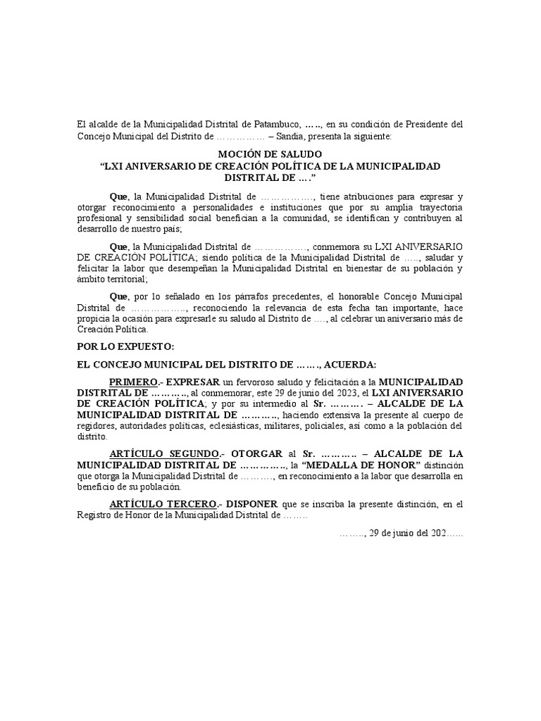 mocion de saludo de aniversario | PDF