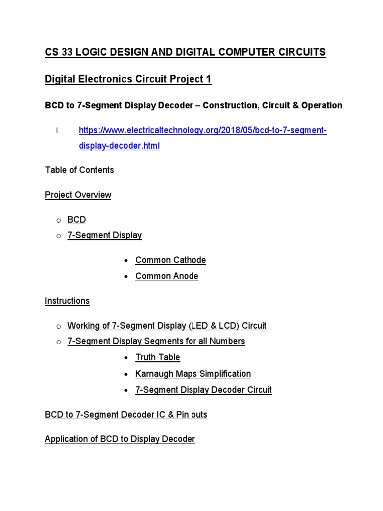 CS33 Digital Electronics Circuit Project 1 | PDF