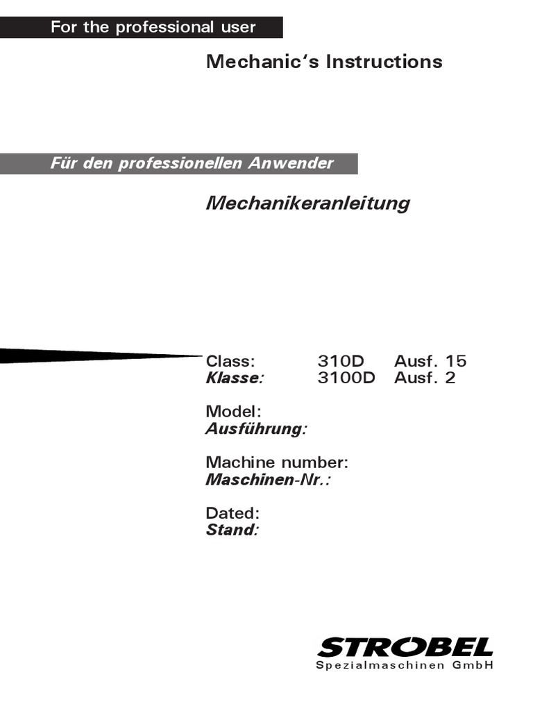 Strobel 310D/3100D Machine Manual | PDF | Screw | Manufactured Goods
