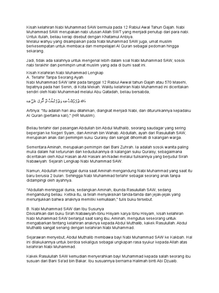 Kisah Kelahiran Nabi Muhammad SAW Bermula Pada 12 Rabiul Awal Tahun Gajah | PDF