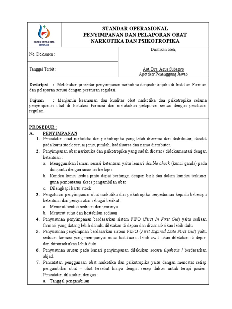 SOP Penyimpanan Dan Pelaporan Psiko Narko | PDF
