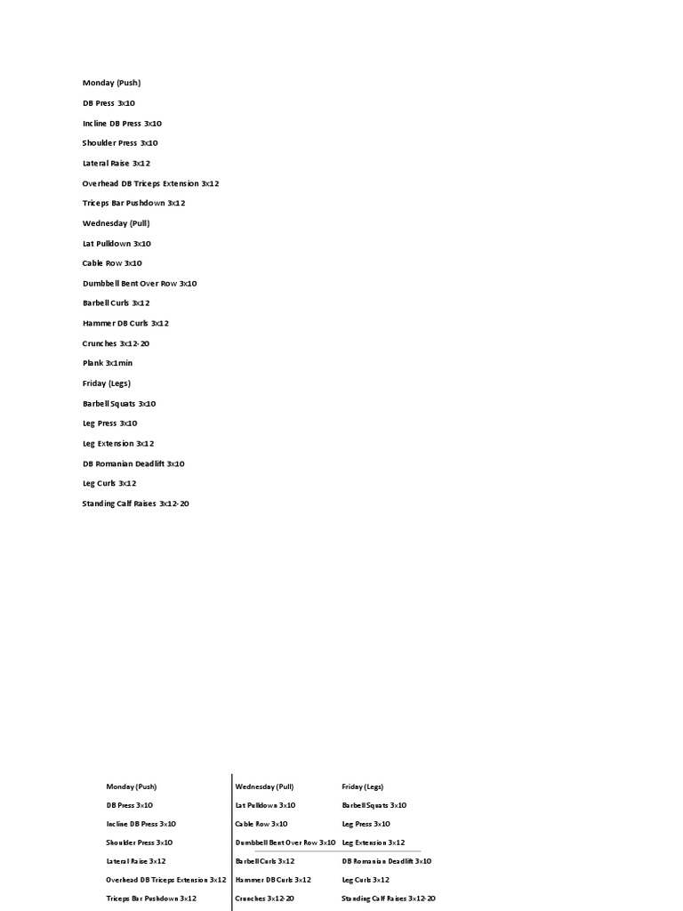 PPL Program For 4 Weeks | PDF