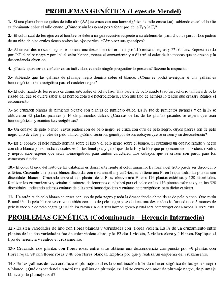 Problemas de Genética y Herencia Mendeliana | PDF | Dominancia ...