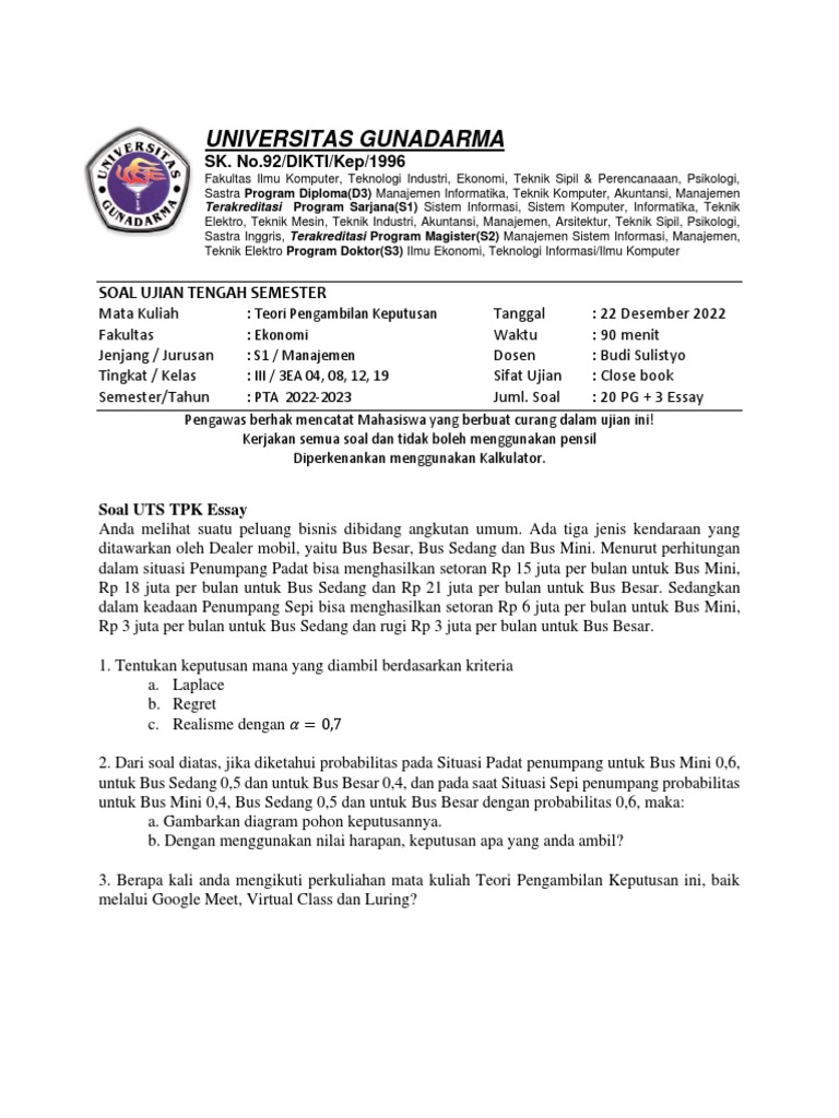 Soal UTS TPK Essay | PDF