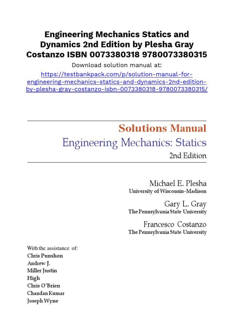 Engineering Mechanics Statics and Dynamics 2nd Edition Plesha Solutions ...