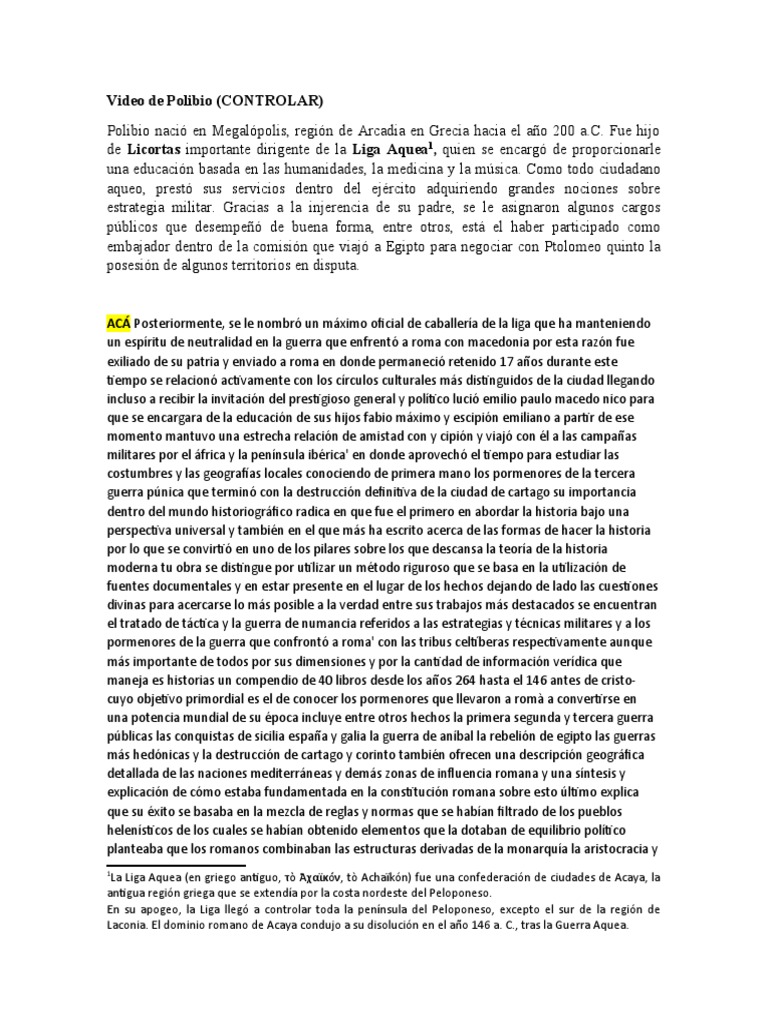 Biografía de Polibio | PDF | Antigua Grecia | Republica Romana
