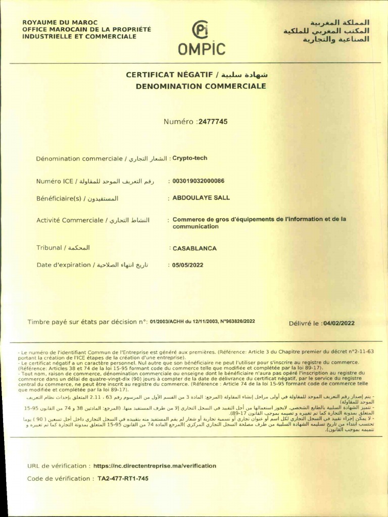 Certificat Negatif | PDF