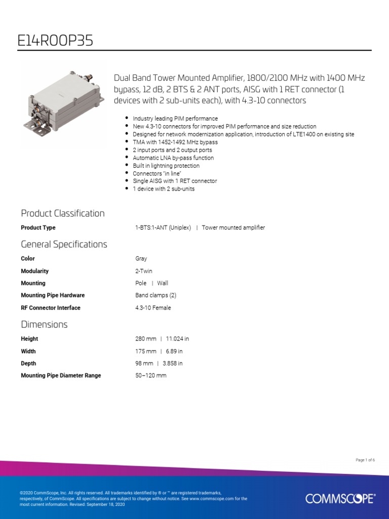 E14R00P35 18-21 MHA Product Specifications | PDF | Decibel | Amplifier