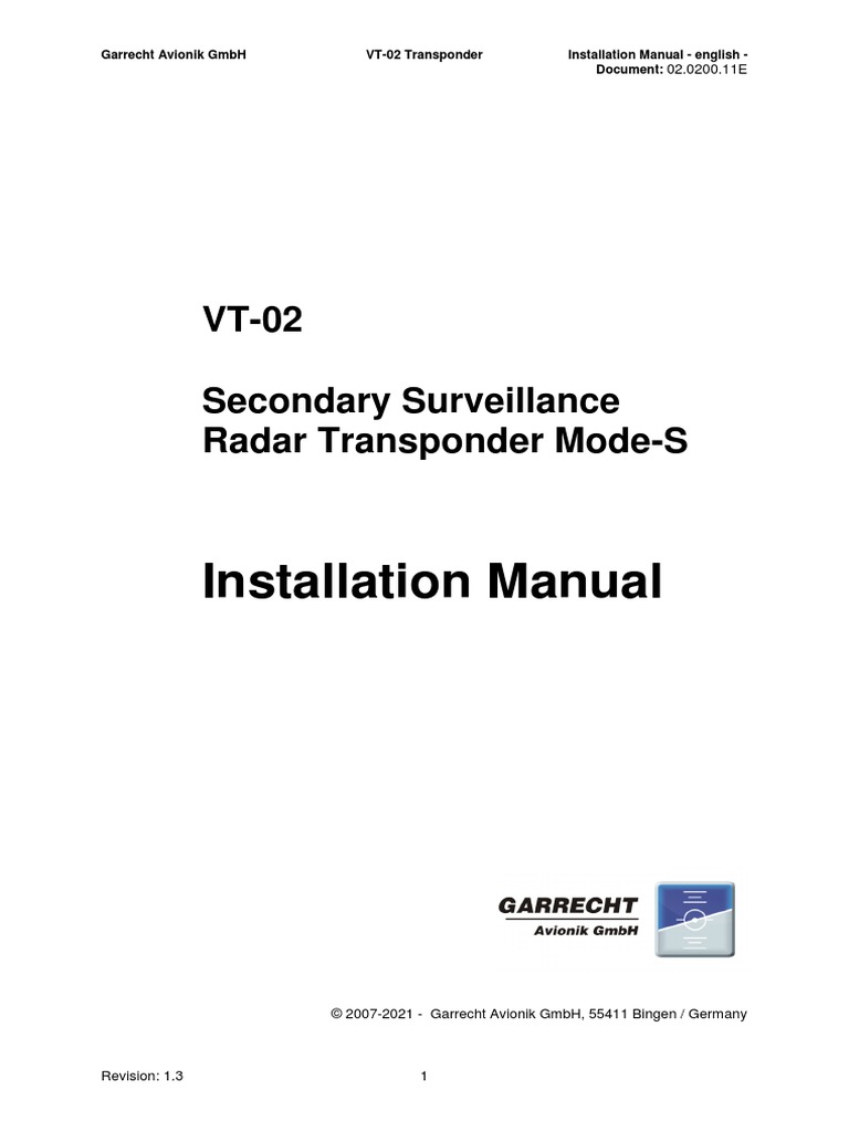 Garrecht VT-2000 XPDR Installation Manual 02.0200.11E VT02INST - Rev1.3 ...