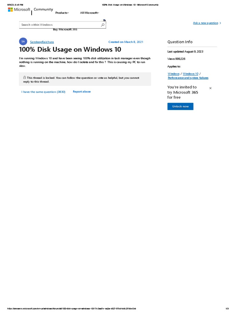 100% Disk Usage On Windows 10 - Microsoft Community | Download Free PDF | Microsoft Windows ...