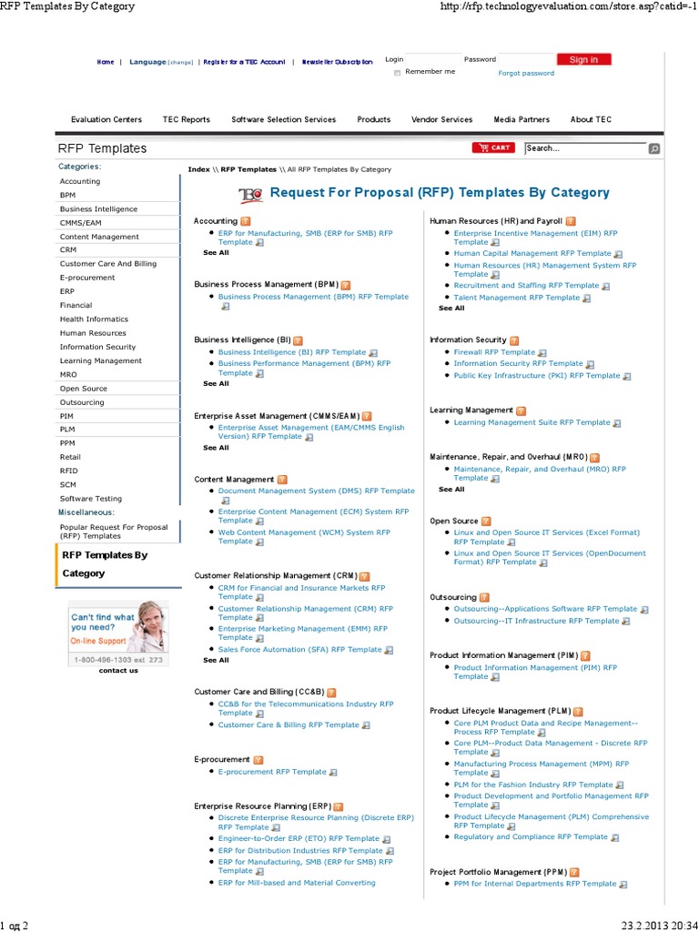 TEC-RFP Templates by Category | PDF