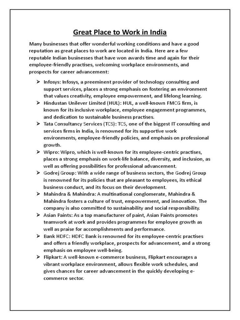 Great Place To Work in India | PDF