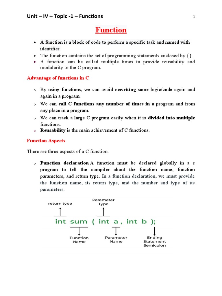 Unit - IV - Topic - 1 - Functions | PDF Unit - IV - Topic - 1 - Functions | PDF