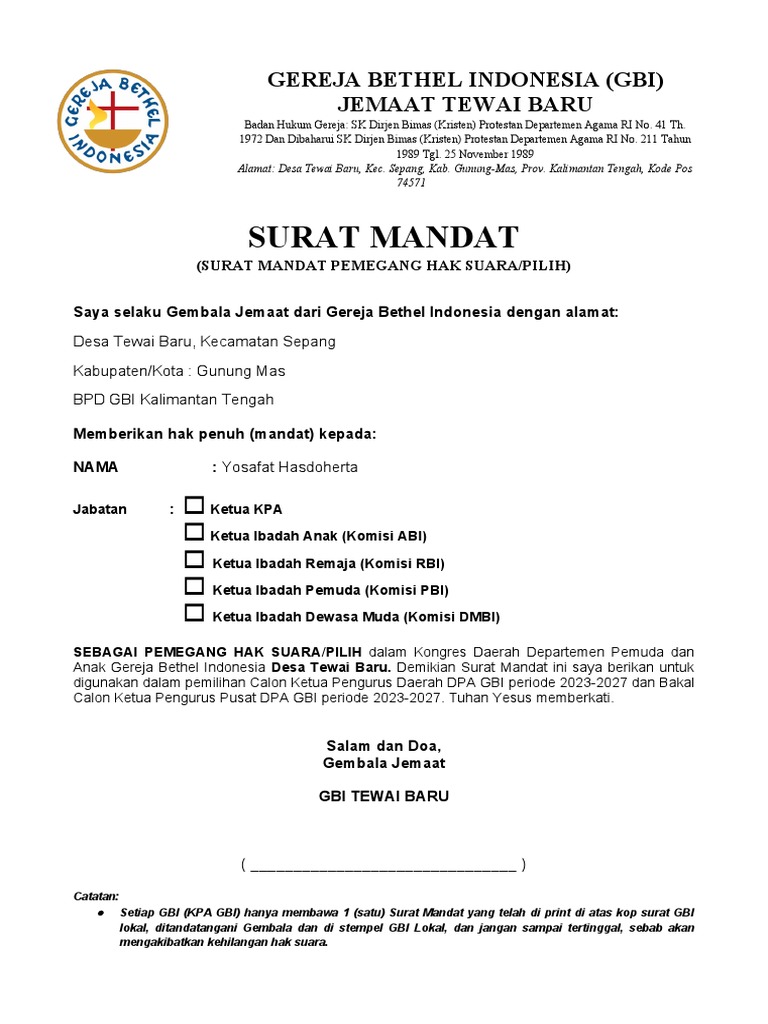 Format Surat Mandat Kpa Utk KD 2023 | PDF