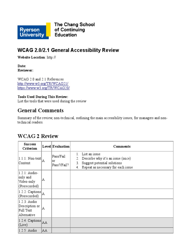 WCAG21 Review Template | PDF | Computer Keyboard | Cursor (User Interface)