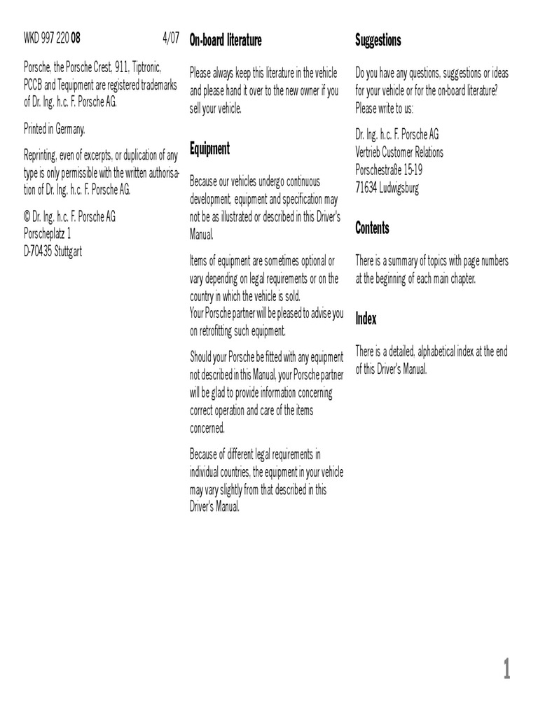 911 Turbo Driver's Manual (0407) | PDF