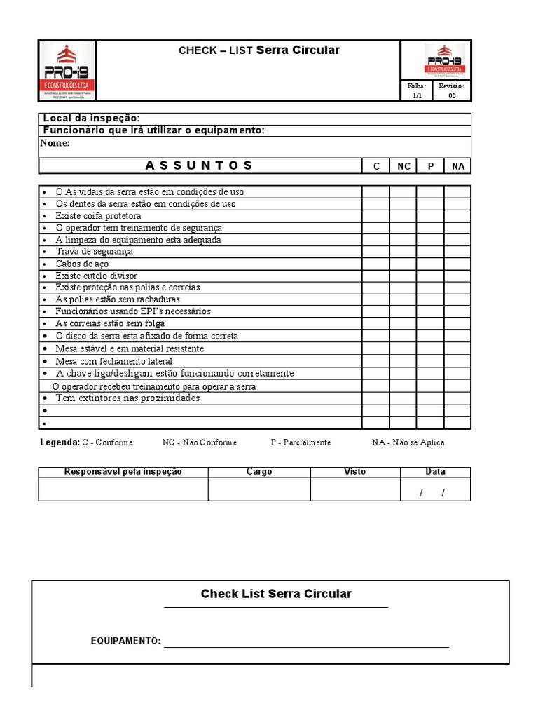 CheckList-serra Circular | PDF