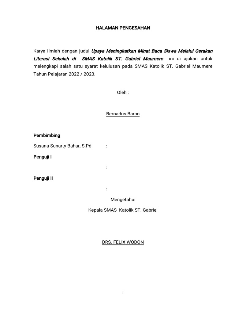 Halaman Pengesahan Sma Sint | PDF