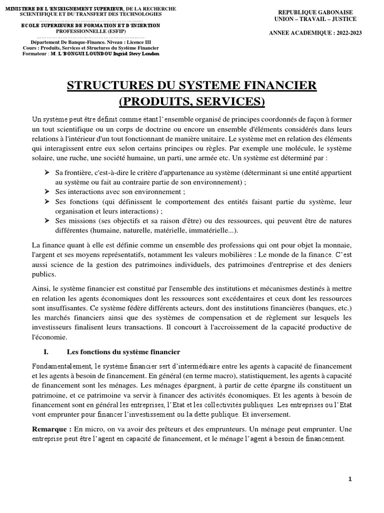 Produits, Services Et Structure Du Système Financier | PDF