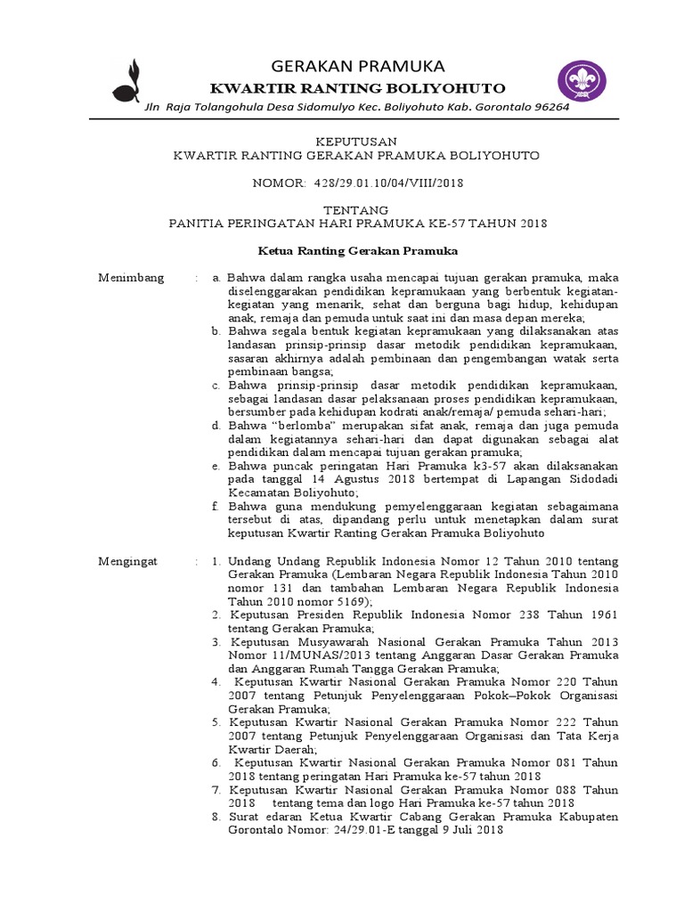 Panitia Peringatan Hari Pramuka 57 Boliyohuto | PDF | Gaya Hidup