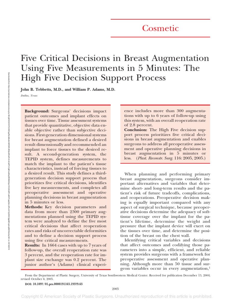 Five Critical Decisions in Breast Augmentation.25 | PDF