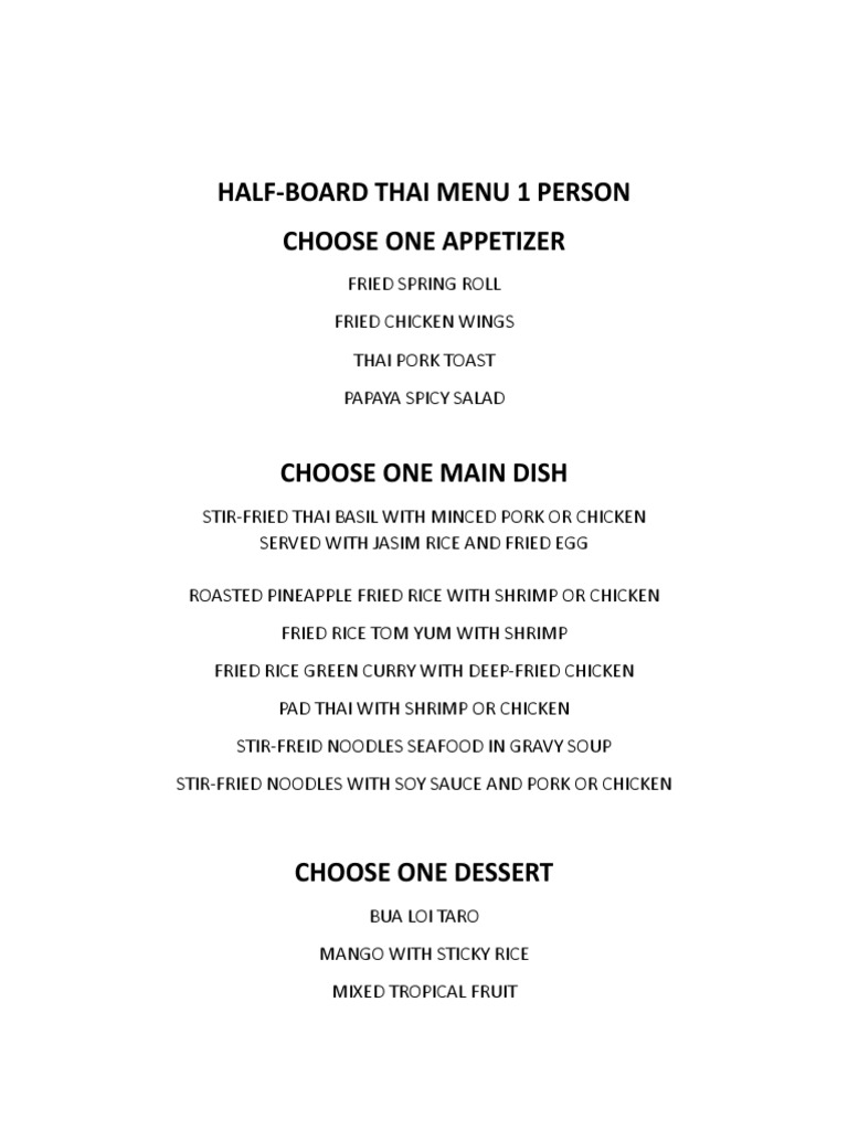 Half Board Menu | PDF