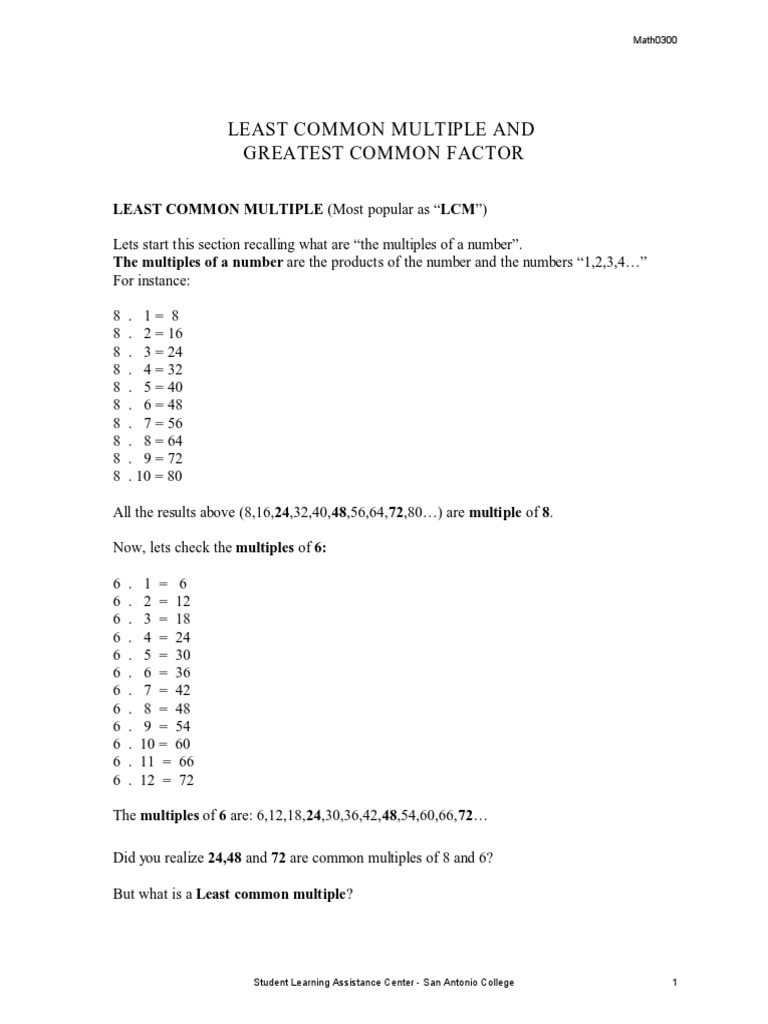 Math0300 Lcm And Gcf Pdf Abstract Algebra Algebra