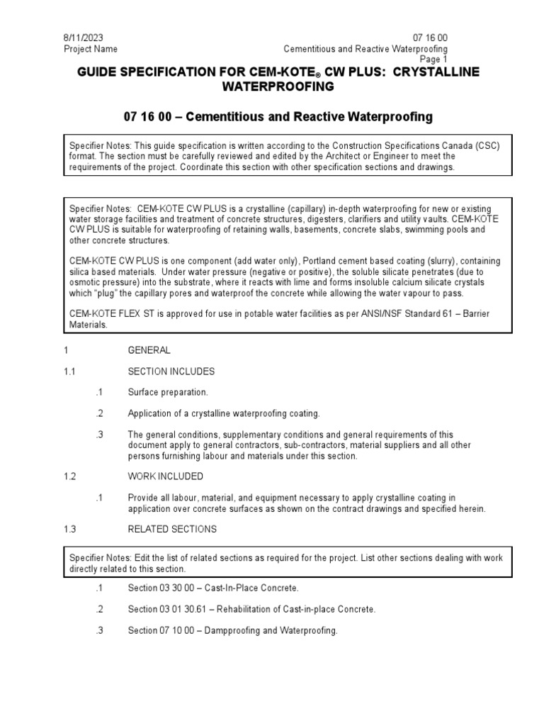 Cem Kote CW Plus | PDF | Concrete | Cement