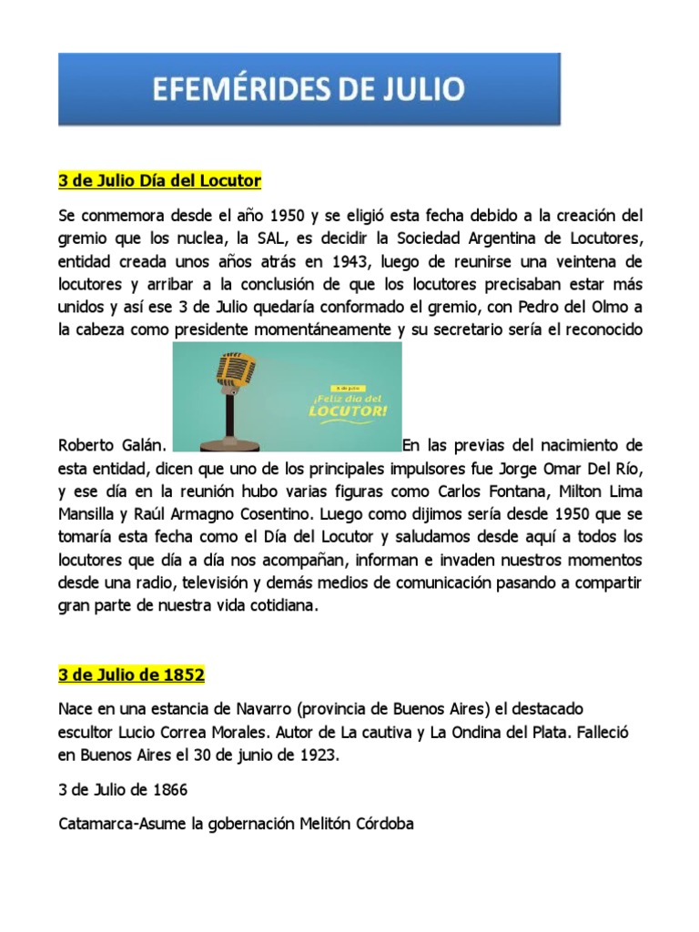 3 de Julio Efemerides | Descargar gratis PDF | España
