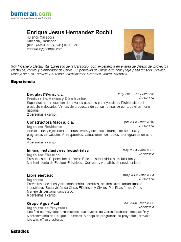 CV Enrique Jesus Bumeran | PDF | Venezuela | Presupuesto