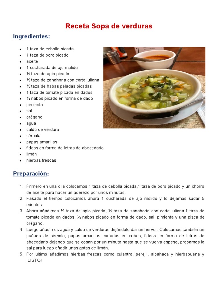 Receta Sopa de Verduras | PDF